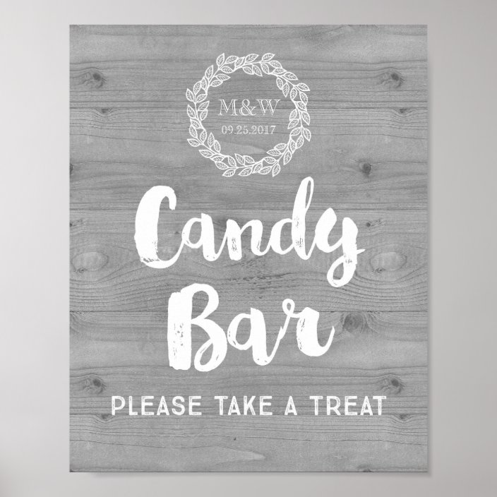 Wedding Candy Bar Sign Wood Pattern Wreath | Zazzle.com