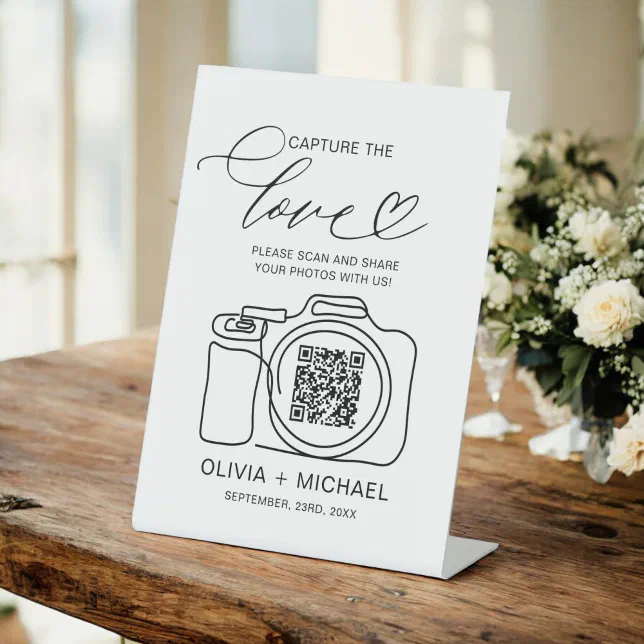 Wedding Capture The Love QR Code Photo Share Pedestal Sign | Zazzle