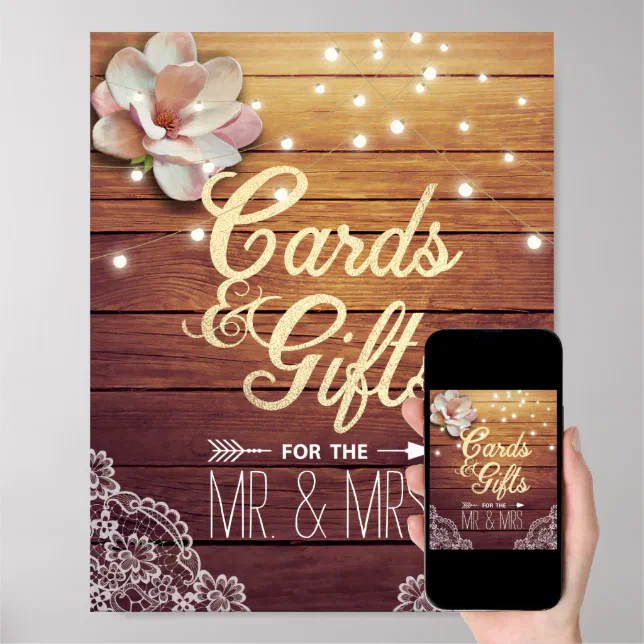 Wedding Cards Gifts Sign Wood Floral String Lights | Zazzle