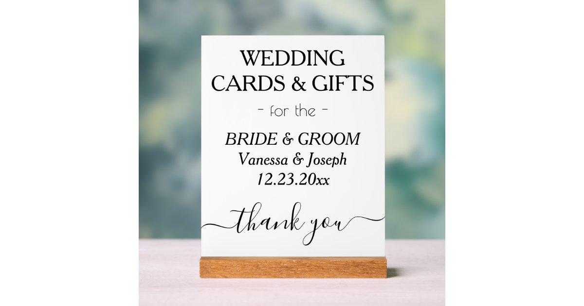 Wedding Cards White Black Typography Acrylic Sign | Zazzle