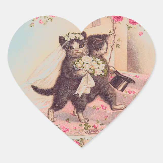 Wedding Cats Bride and Groom Love Heart Sticker | Zazzle