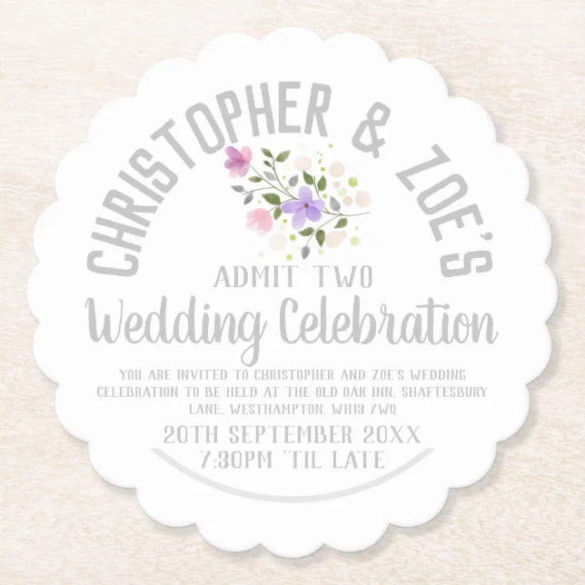 Wedding Celebration Party Invitation Ticket Paper Coaster | Zazzle