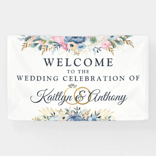 Wedding Celebration Watercolor Floral Welcome Banner | Zazzle