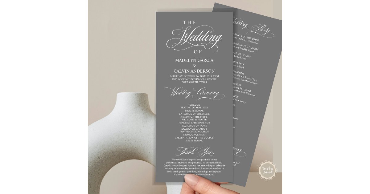 Wedding Ceremony, Classy Elegance Dark Grey Program | Zazzle
