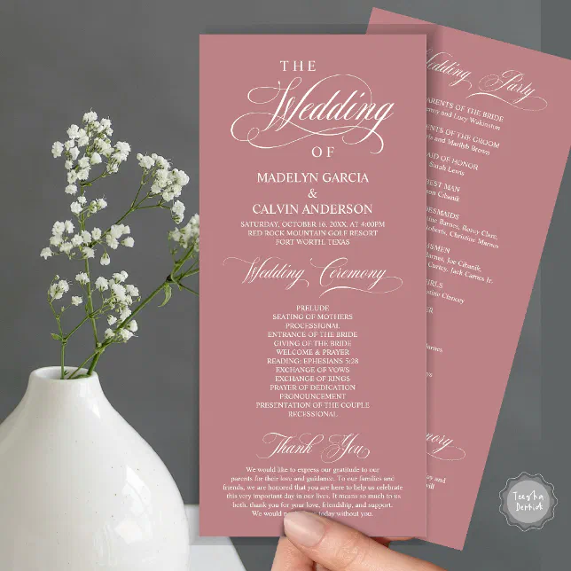 Wedding Ceremony, Classy Elegance Dusty Rose Pink Program | Zazzle