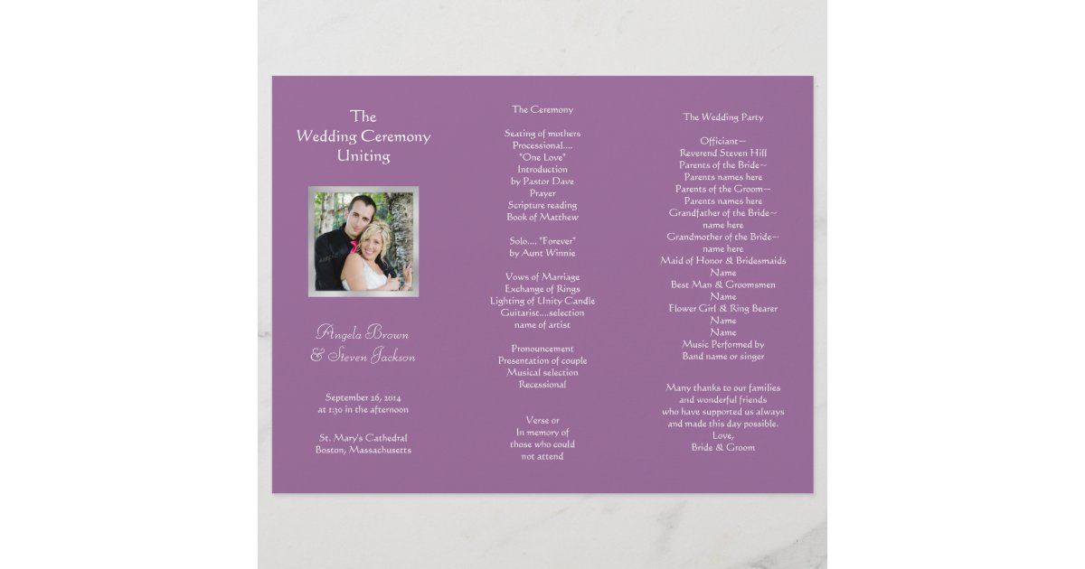Wedding Ceremony Folded Program With Photo | Zazzle