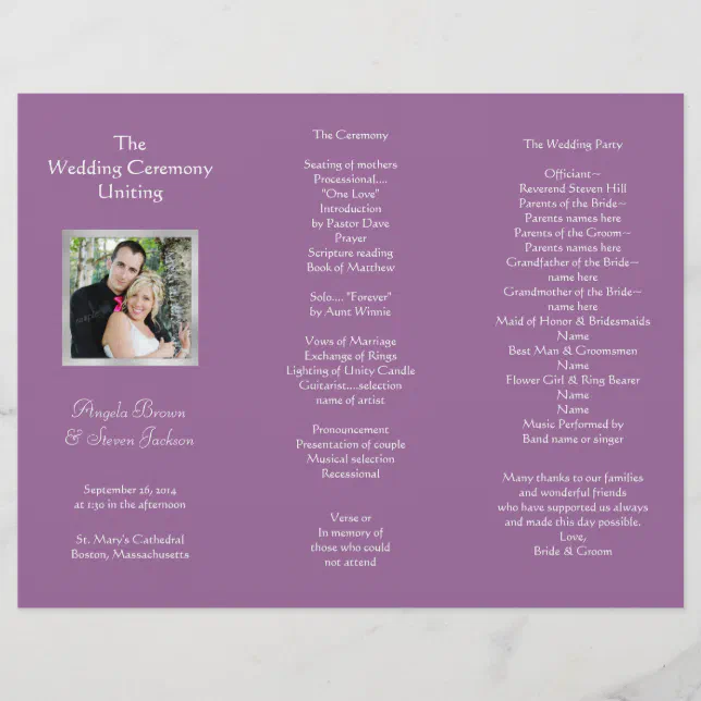 Wedding Ceremony Folded Program With Photo | Zazzle