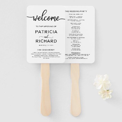 Wedding Ceremony Order of Service Program Chic Hand Fan | Zazzle