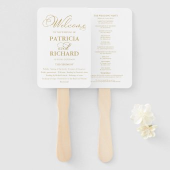 Wedding Ceremony Order of Service Program Gold Hand Fan | Zazzle