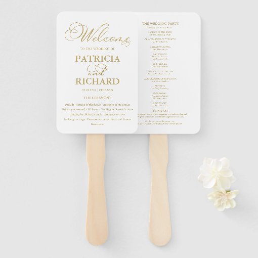 Wedding Ceremony Order of Service Program Gold Hand Fan | Zazzle