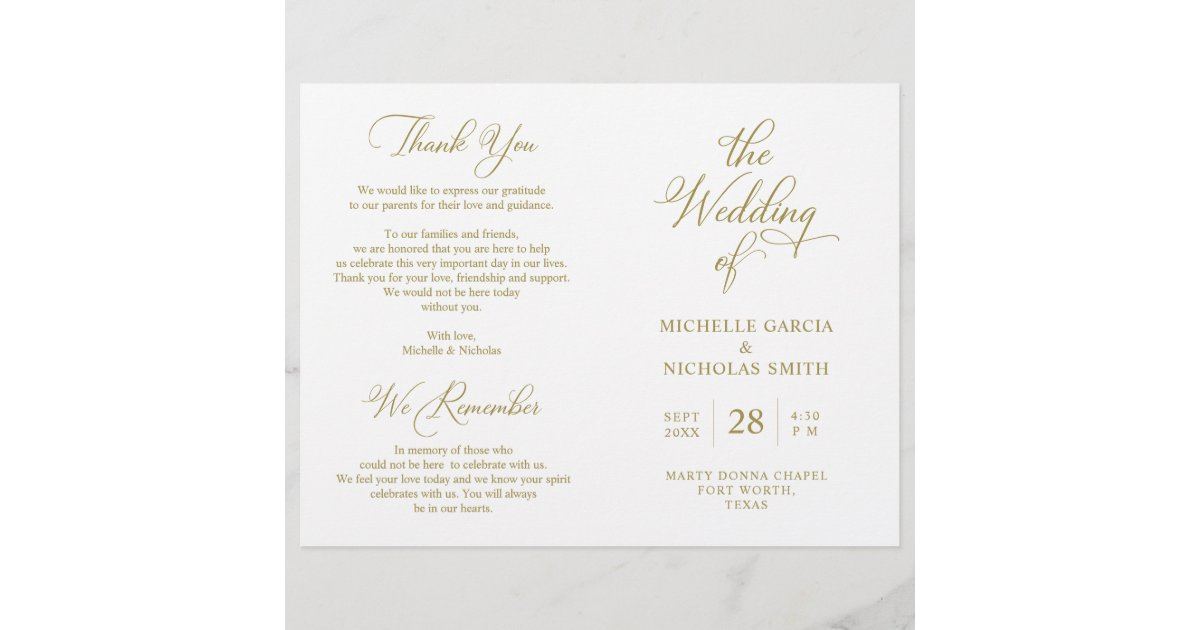 Wedding Ceremony Program Classy Elegant Gold | Zazzle