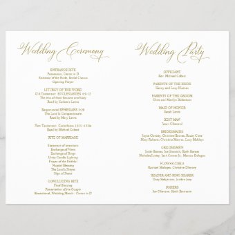 Wedding Ceremony Program Classy Elegant Gold | Zazzle