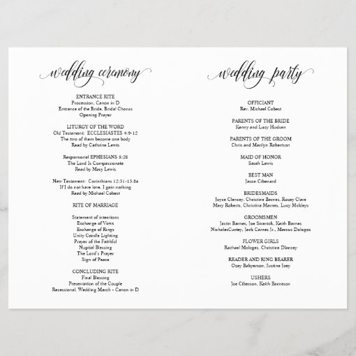 Wedding Ceremony Program, Elegance Script Black | Zazzle