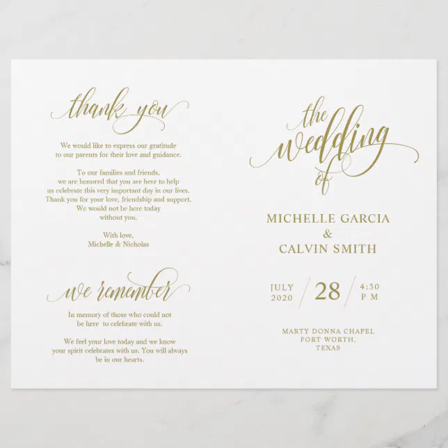Wedding Ceremony Program Elegance Script GOLD | Zazzle