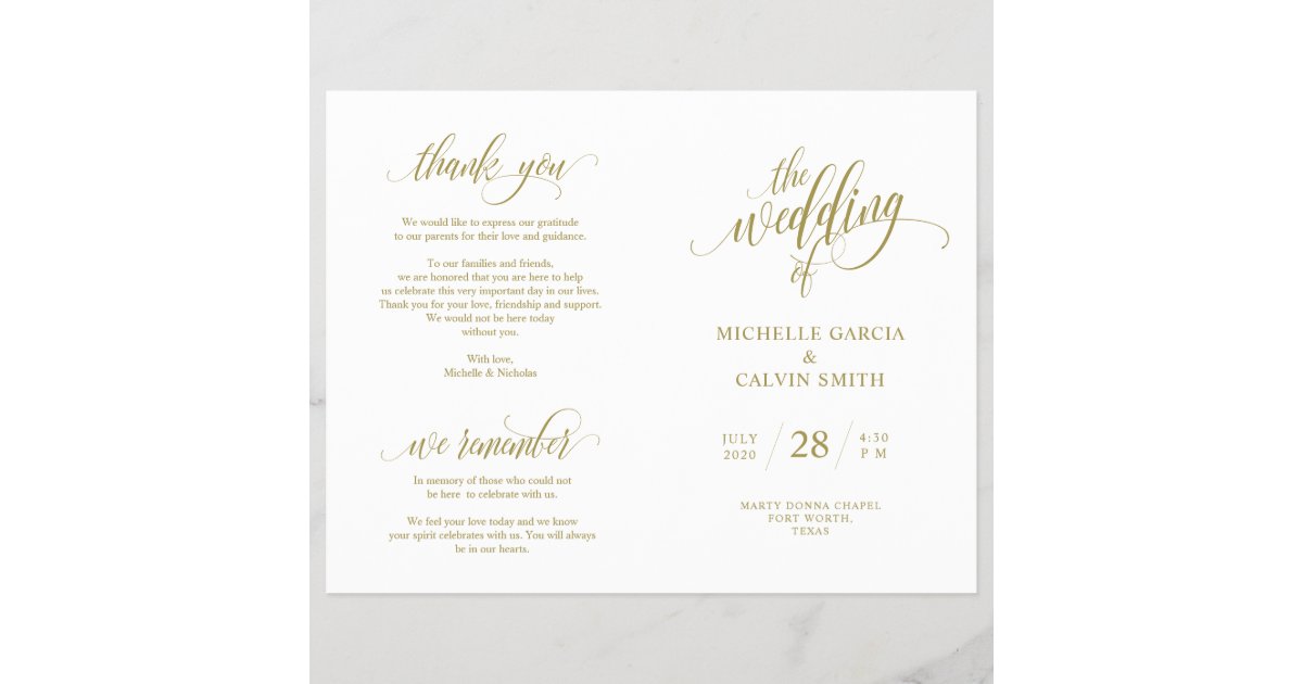 Wedding Ceremony Program Elegance Script GOLD | Zazzle
