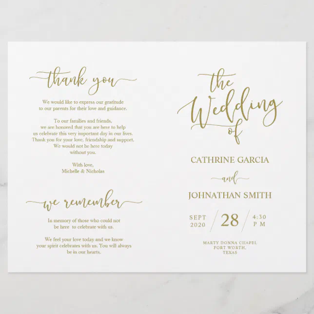 Wedding Ceremony Program, Elegant Script Gold | Zazzle