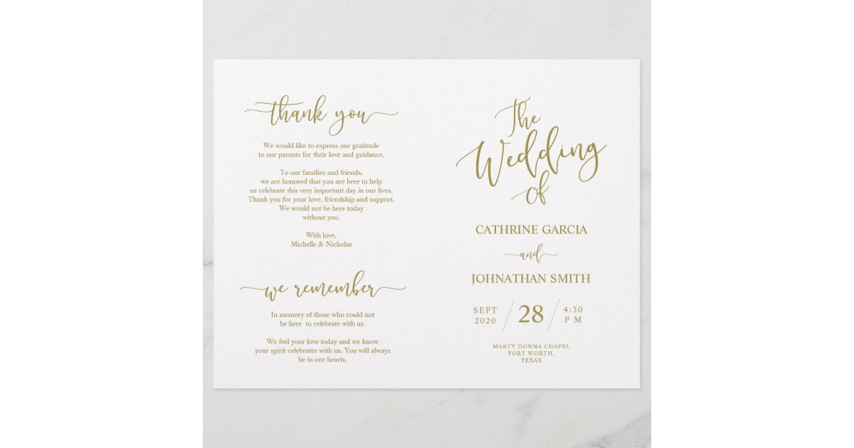 Wedding Ceremony Program, Elegant Script Gold | Zazzle