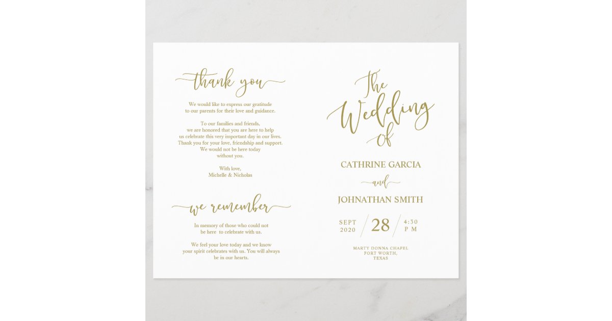 Wedding Ceremony Program, Elegant Script Gold | Zazzle