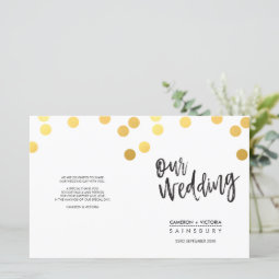WEDDING CEREMONY PROGRAM hand lettered gold spots | Zazzle