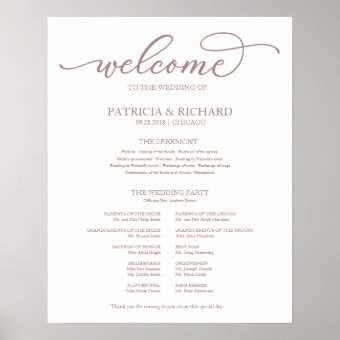 Wedding Ceremony Program Rose Gold Script Sign | Zazzle