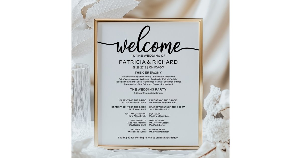 Wedding Ceremony Program Sign Simple Calligraphy | Zazzle