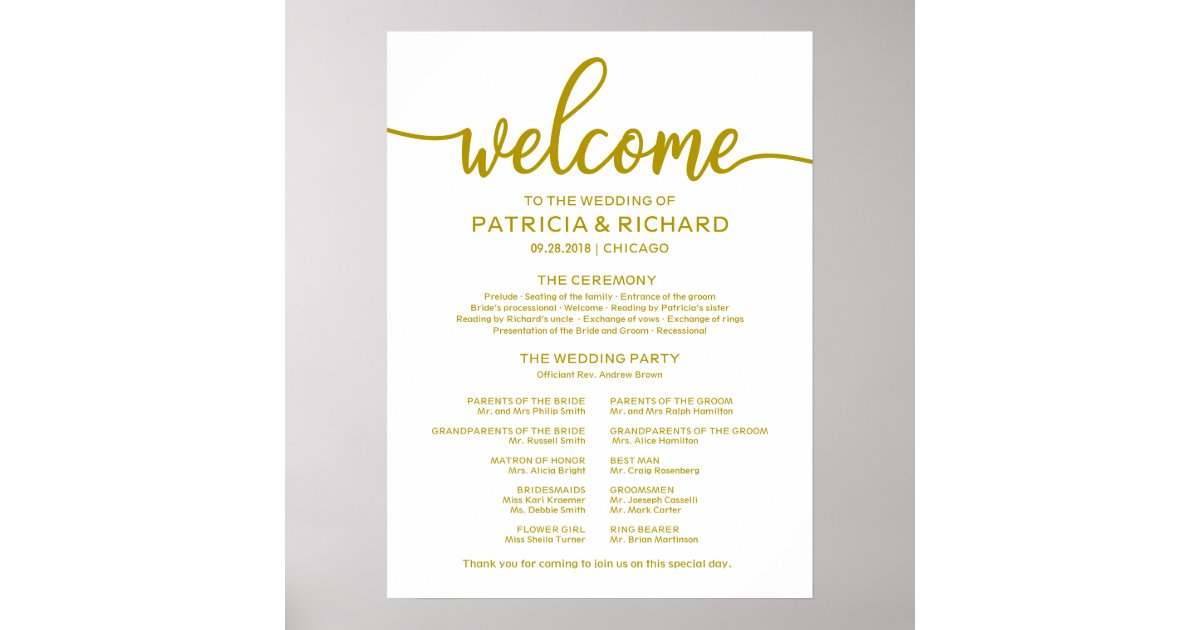 Wedding Ceremony Program Simple Calligraphy Poster | Zazzle