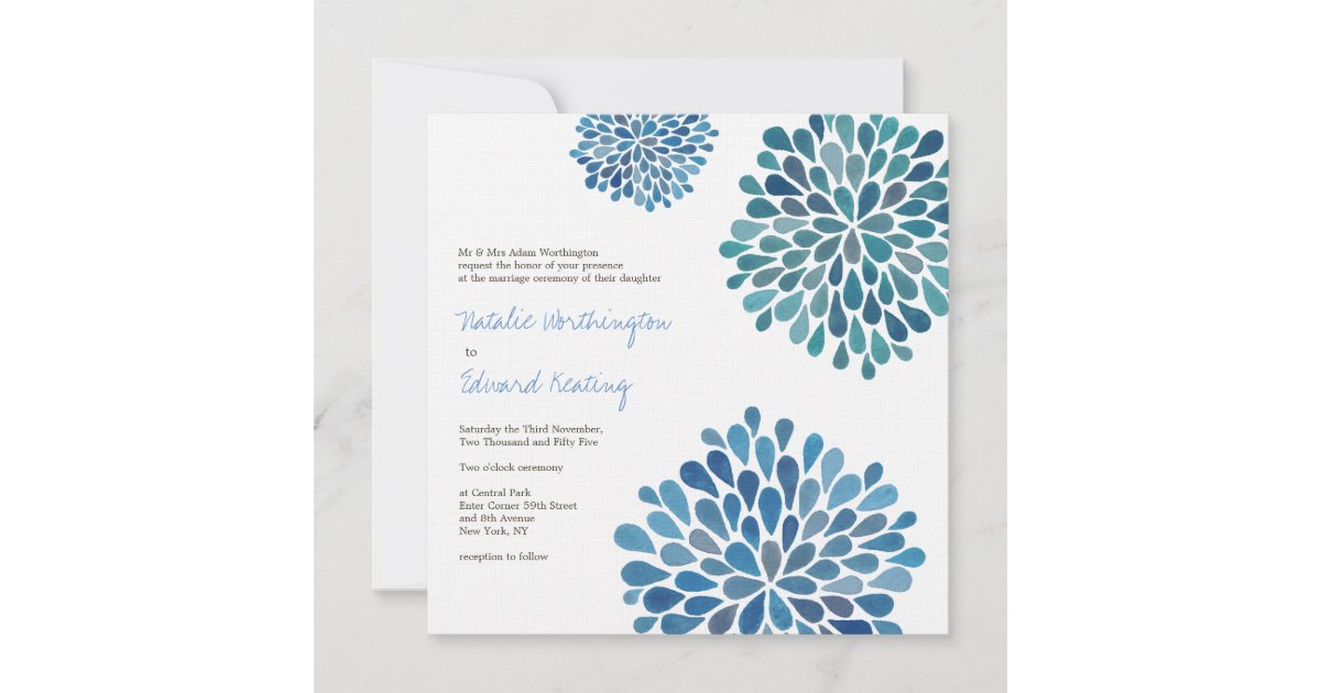 Wedding Cerulean Blue Flower Blooms Invitation | Zazzle