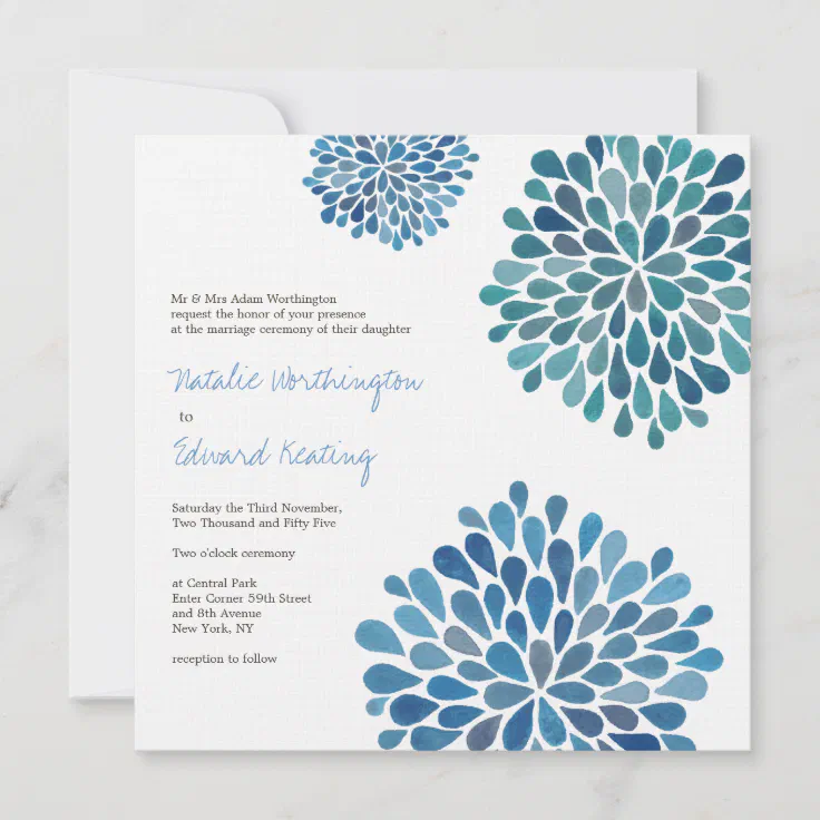 Wedding Cerulean Blue Flower Blooms Invitation | Zazzle