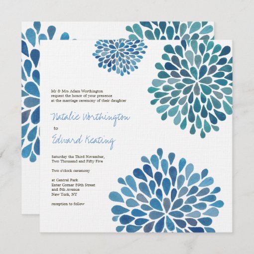 Wedding Cerulean Blue Flower Blooms Invitation | Zazzle