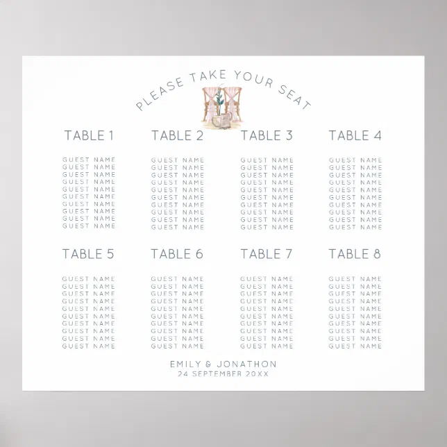 Wedding Chair 8 Table 80 Square Seating Chart | Zazzle