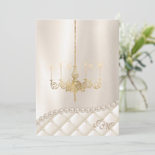 Wedding Chandelier Lighting Ivory Pearls Satin Invitation | Zazzle