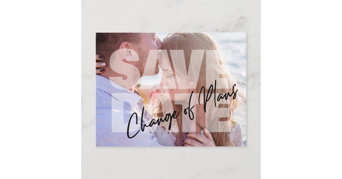 Wedding change of plans photo modern announcement postcard | Zazzle