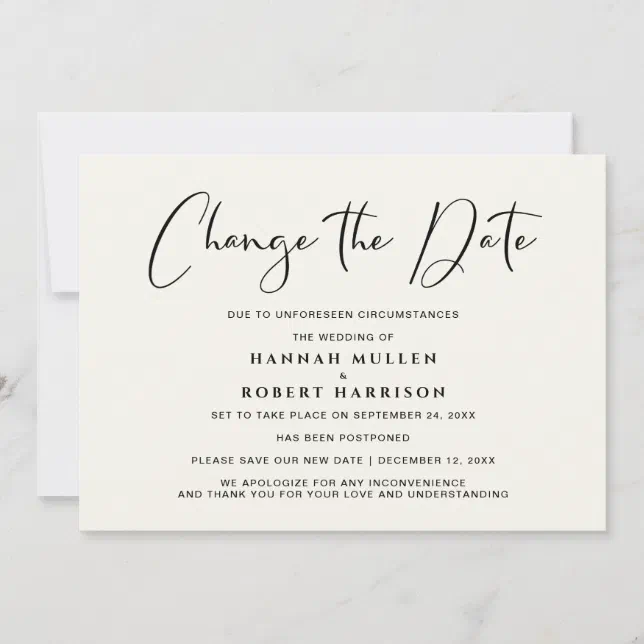 Wedding Change the Date Postponement Light Cream Announcement | Zazzle