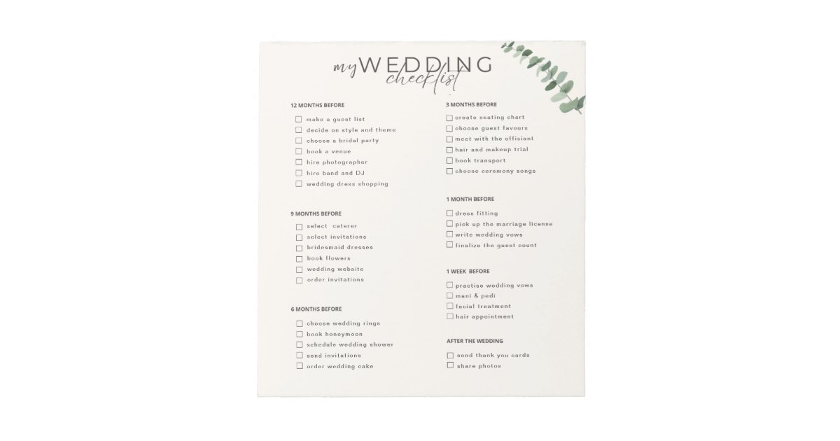 Wedding Checklist Notepad | Zazzle
