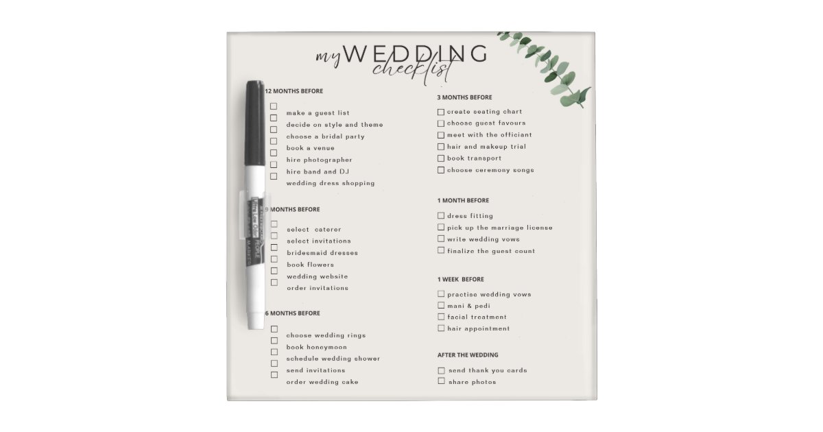 Wedding Checklist Planner Dry Erase Board | Zazzle