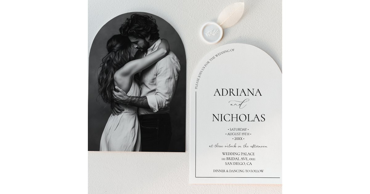 Wedding Classic Black & White Simple Arch Shaped Invitation | Zazzle