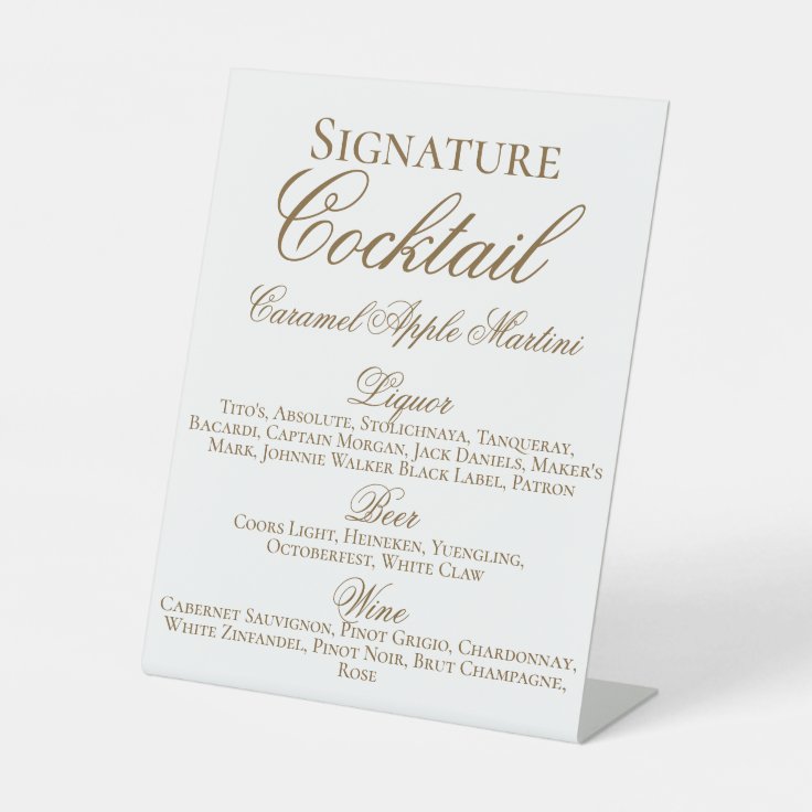 Wedding Cocktail/Bar Menu Pedestal Sign | Zazzle