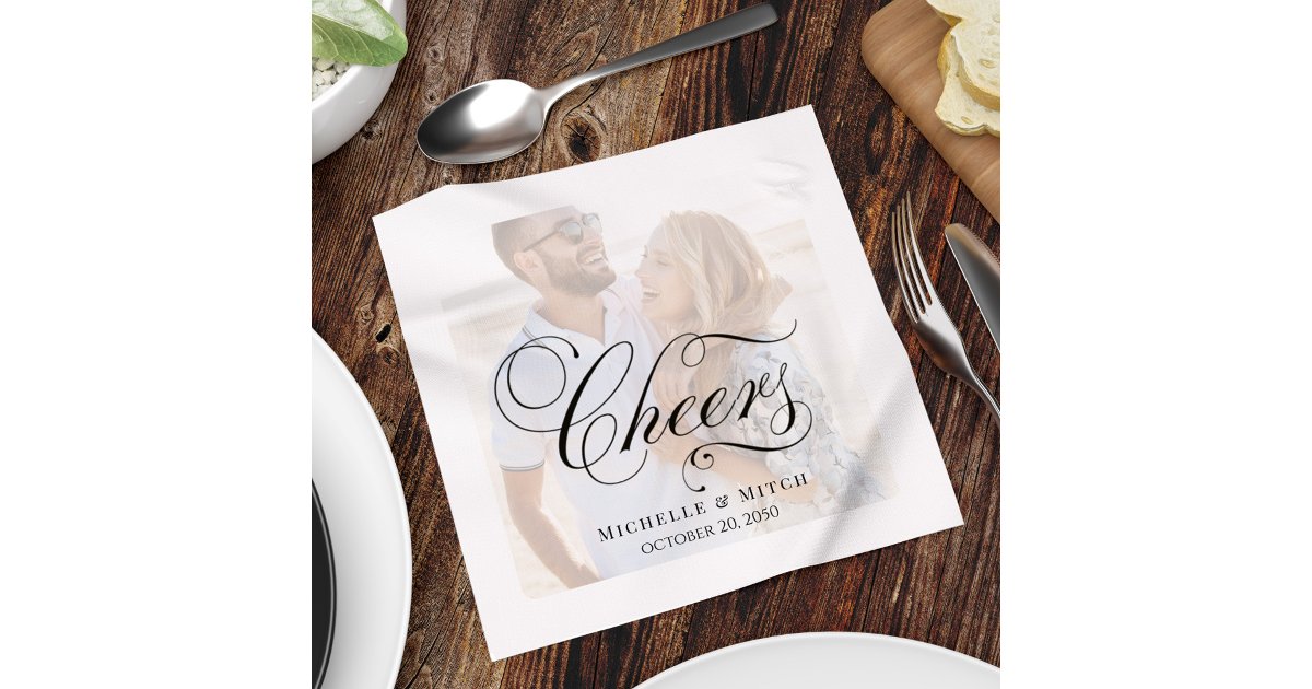 Wedding Cocktail Calligraphy Script Cheers Napkins | Zazzle
