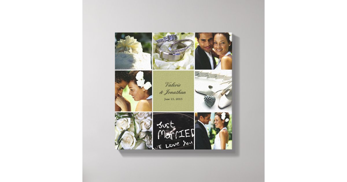 Wedding Collage Wrapped Canvas - Custom Color | Zazzle