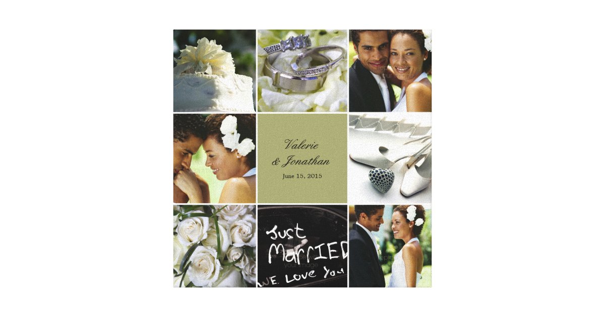 Wedding Collage Wrapped Canvas - Custom Color | Zazzle