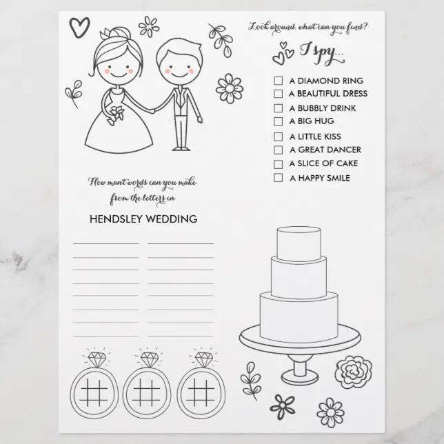 Wedding Coloring and Activity Page | Zazzle