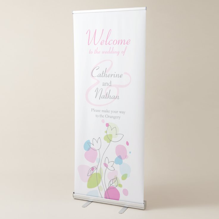 Wedding confetti pink green blue welcome banner | Zazzle