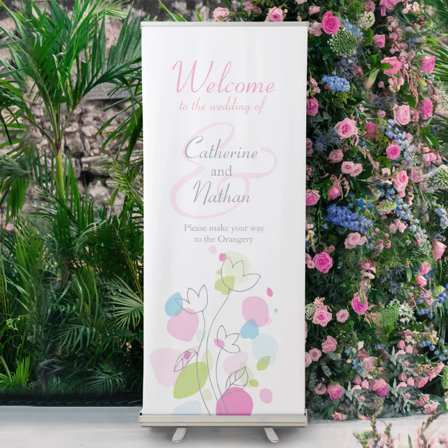 Wedding confetti pink green blue welcome banner | Zazzle