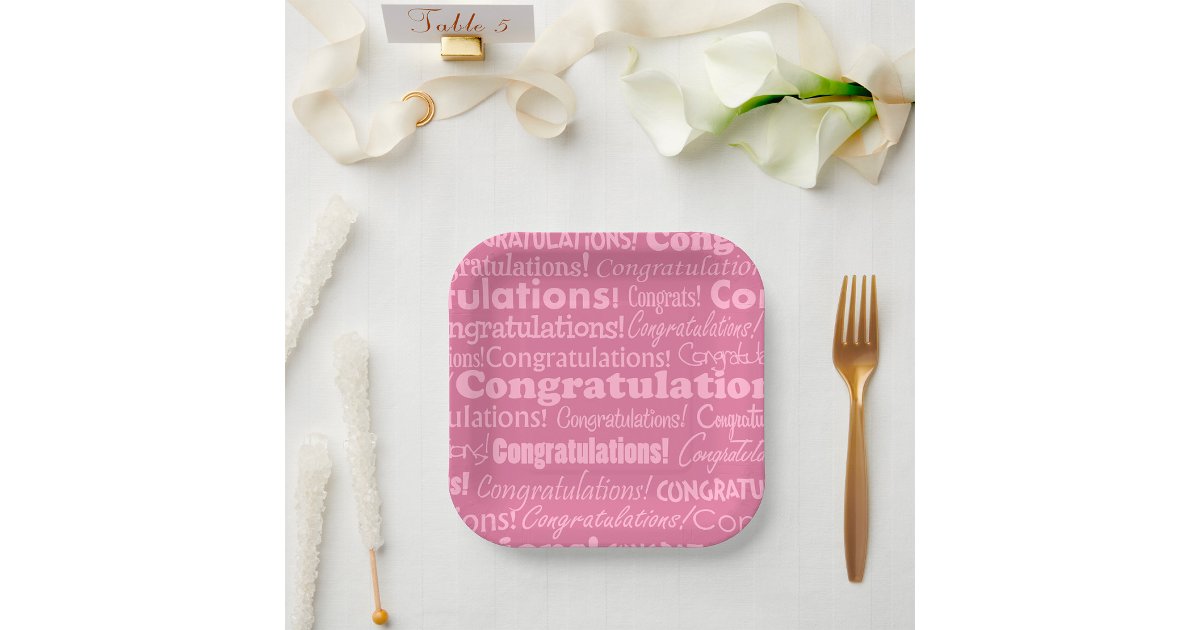 Wedding Congratulations In Pink Paper Plates | Zazzle