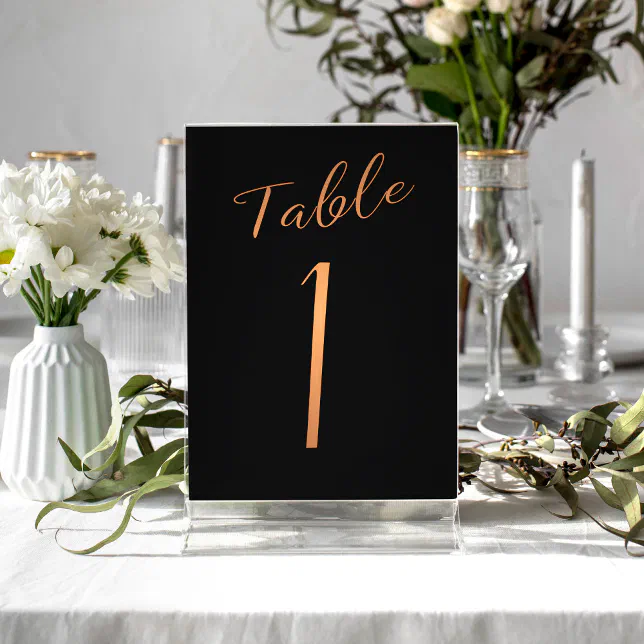 Wedding copper glitter black elegant table number | Zazzle