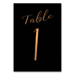 Wedding copper glitter black elegant table number | Zazzle