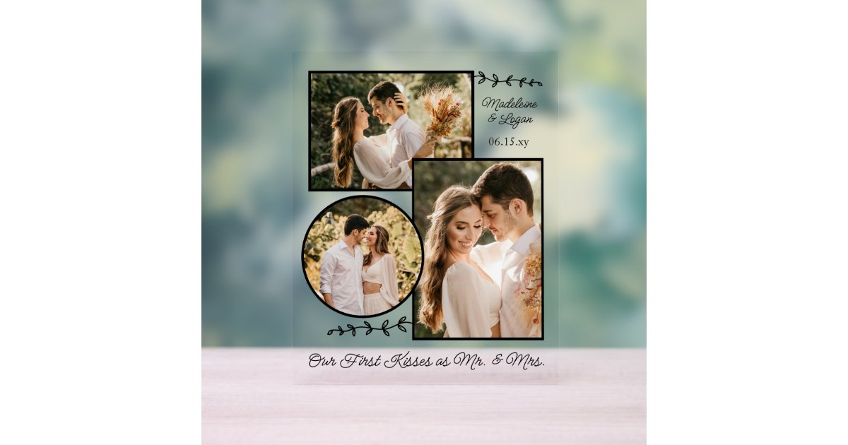 Wedding Couple Custom Photo Collage Mr Mrs Kisses Acrylic Sign | Zazzle