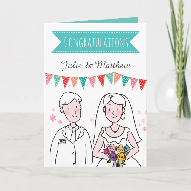 Wedding Couple Doodle Congratulations Newlyweds Card | Zazzle