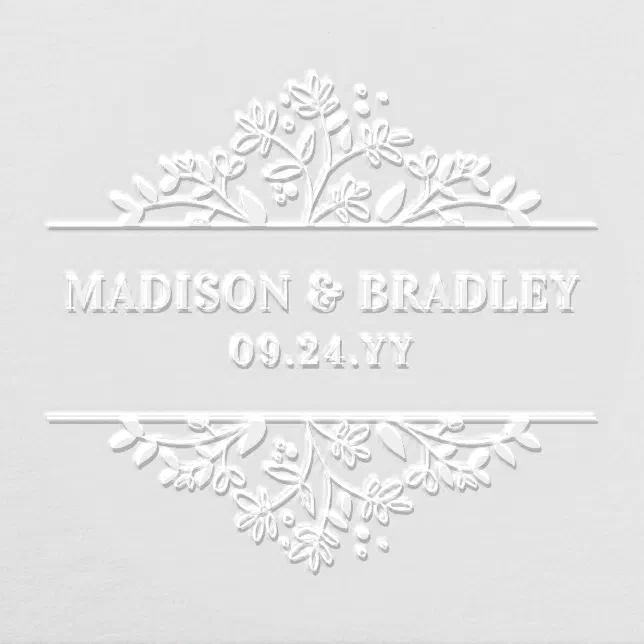 Wedding Couple Elegant Floral Personalized Names Embosser | Zazzle