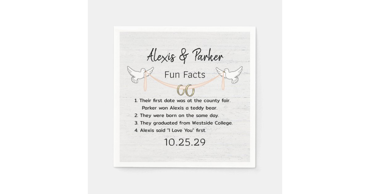 Wedding Couple Fun Facts Napkins | Zazzle